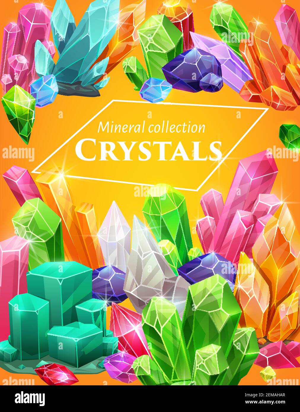 Crystal gem stones and rocks of quartz and diamonds, gemstones vector ...