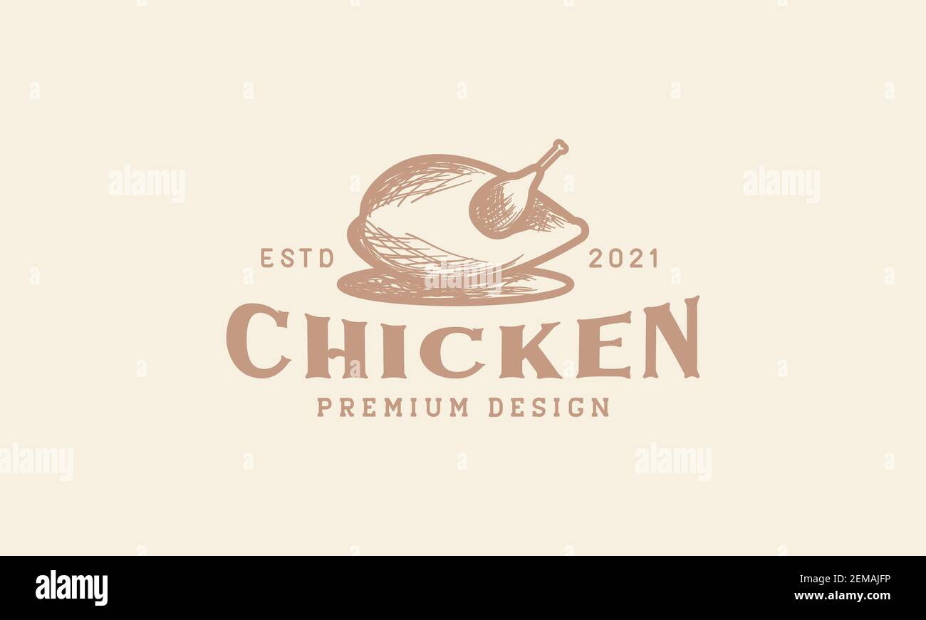 grilled chicken vintage logo design vector icon symbol illustration ...