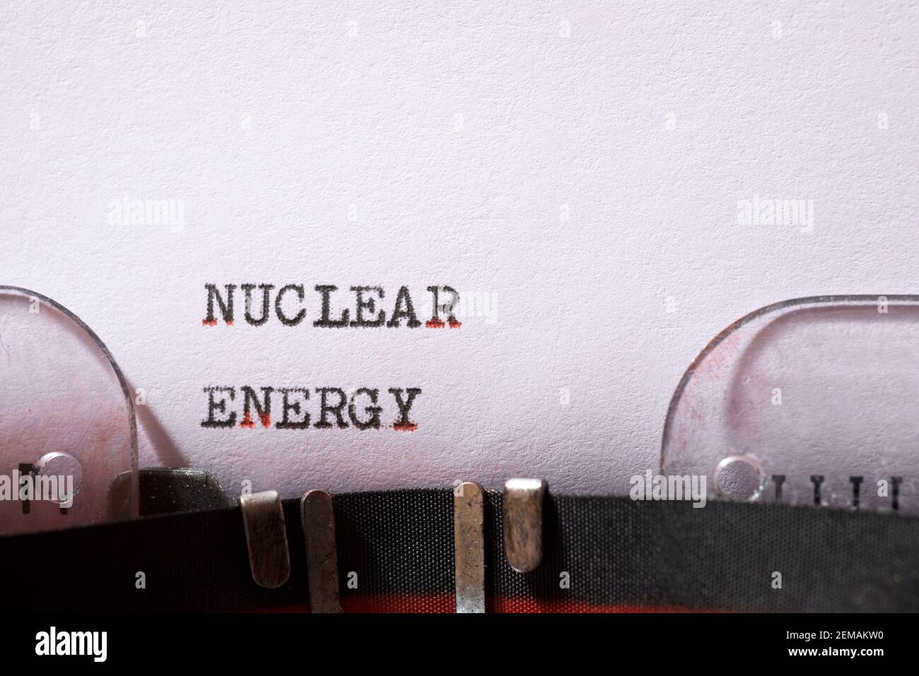 Nuclear energy phrase written with a typewriter Stock Photo - Alamy