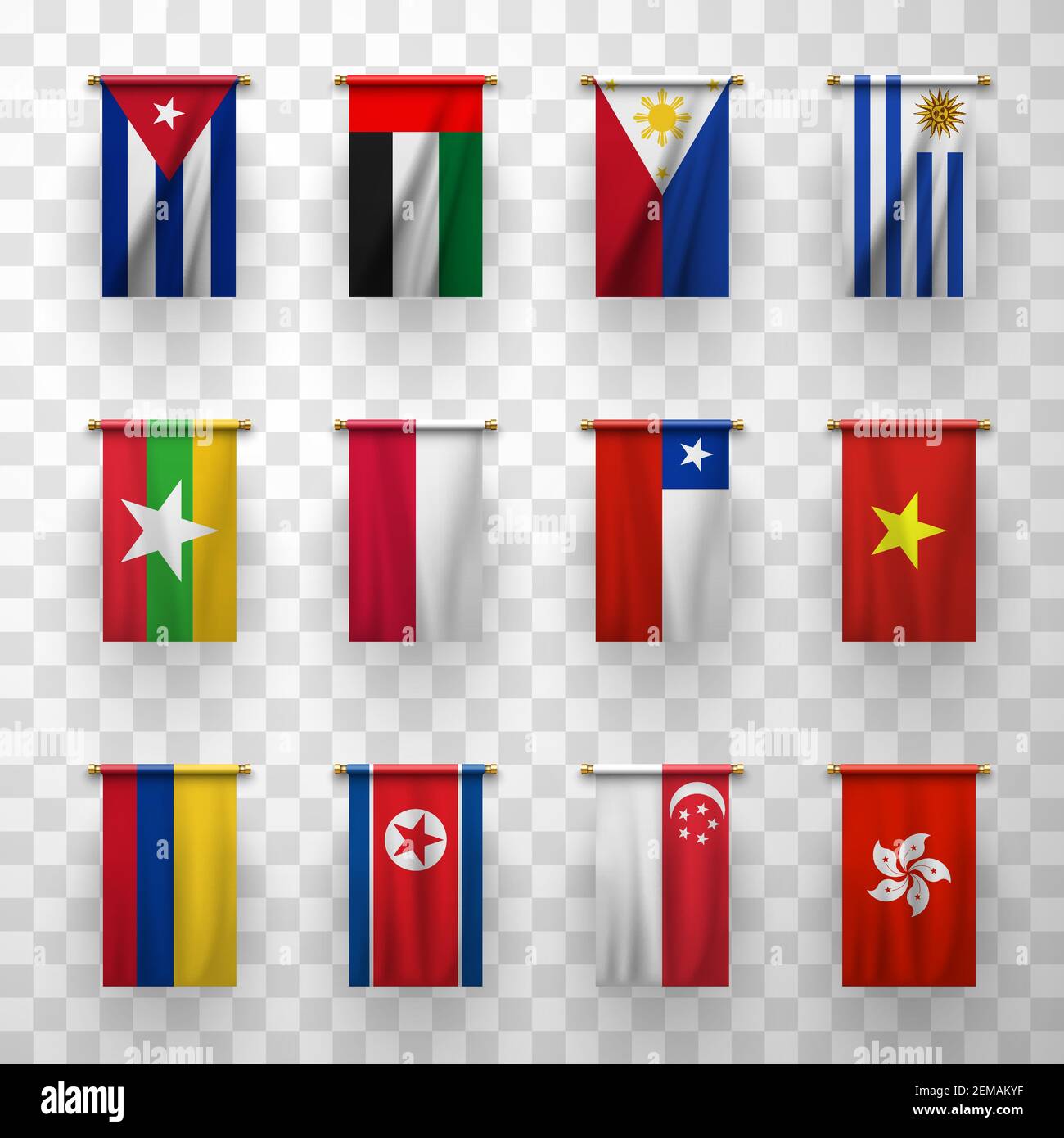 Realistic flags vector 3d icons Burma, Colombia and Chile, Uruguay ...