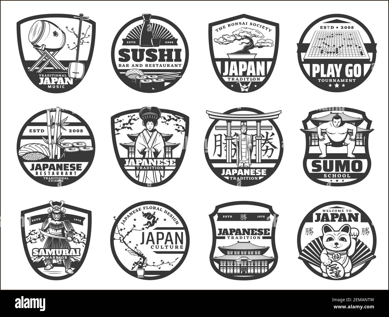 Welcome to Japan, vector icons, Japanese culture, tradition, food and ...