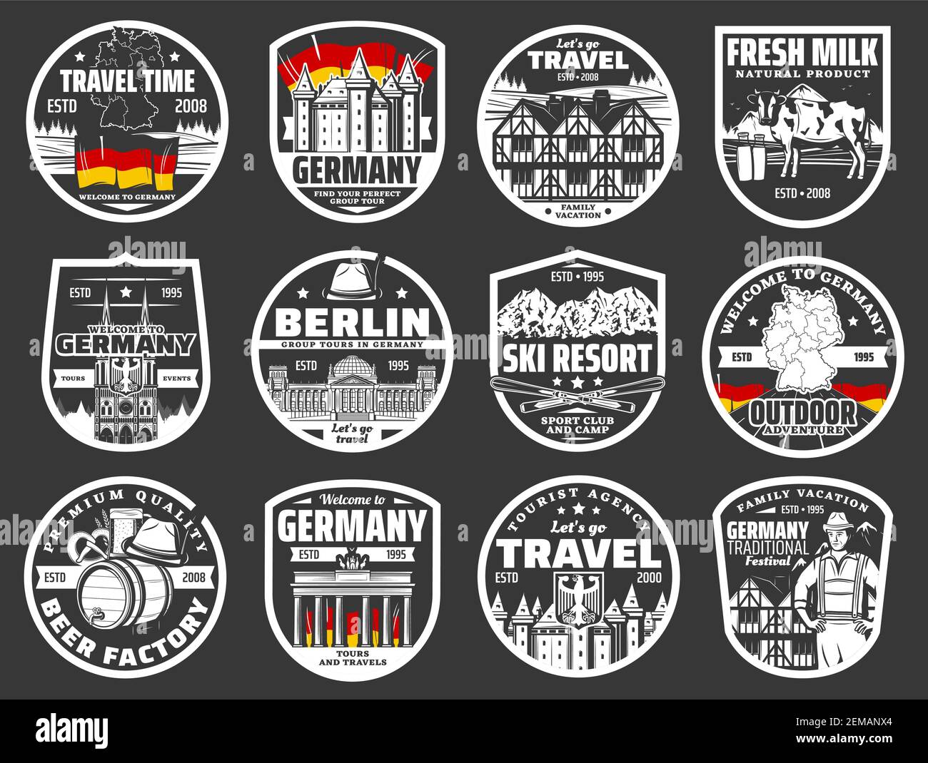 Welcome to Germany, travel agency city tours vector icons. Berlin ...