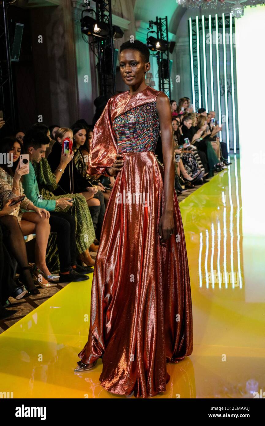 A model walks at the Rami Kadi Show during Paris Fashion Week Haute ...