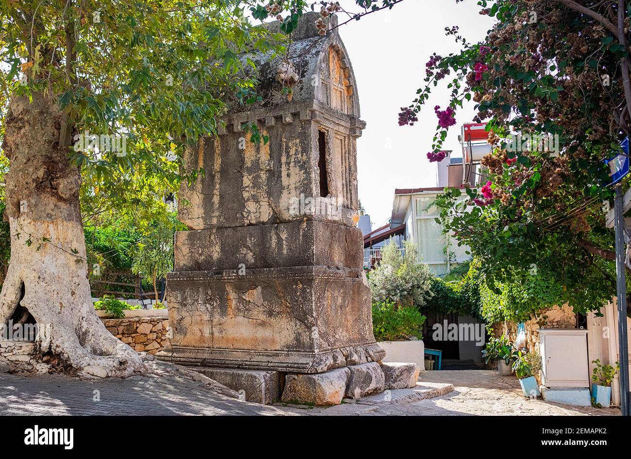 Ancient lycian lions tomb in Kas, Turkey Stock Photo - Alamy