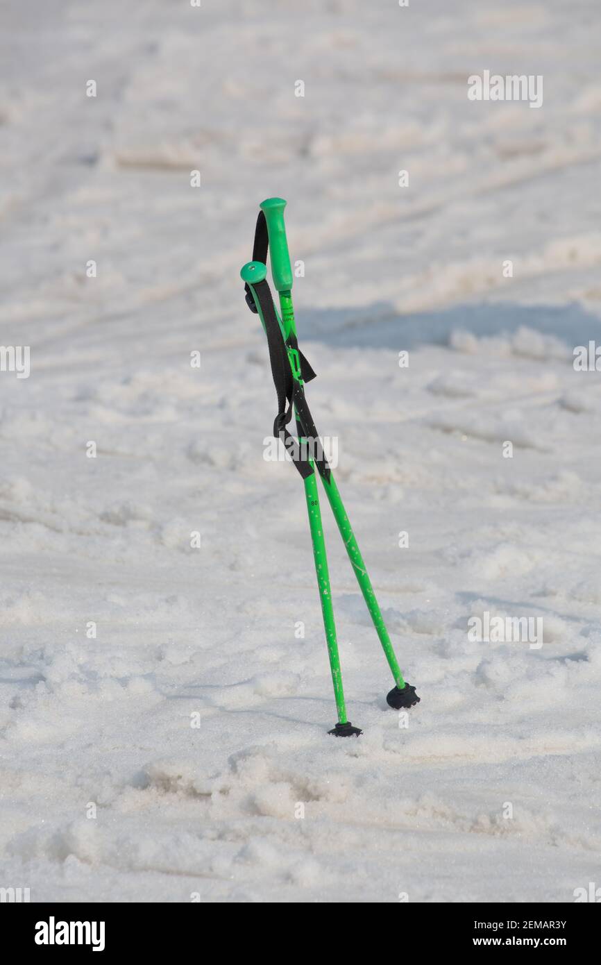 Sticks and Skis in the snow Stock Photo - Alamy