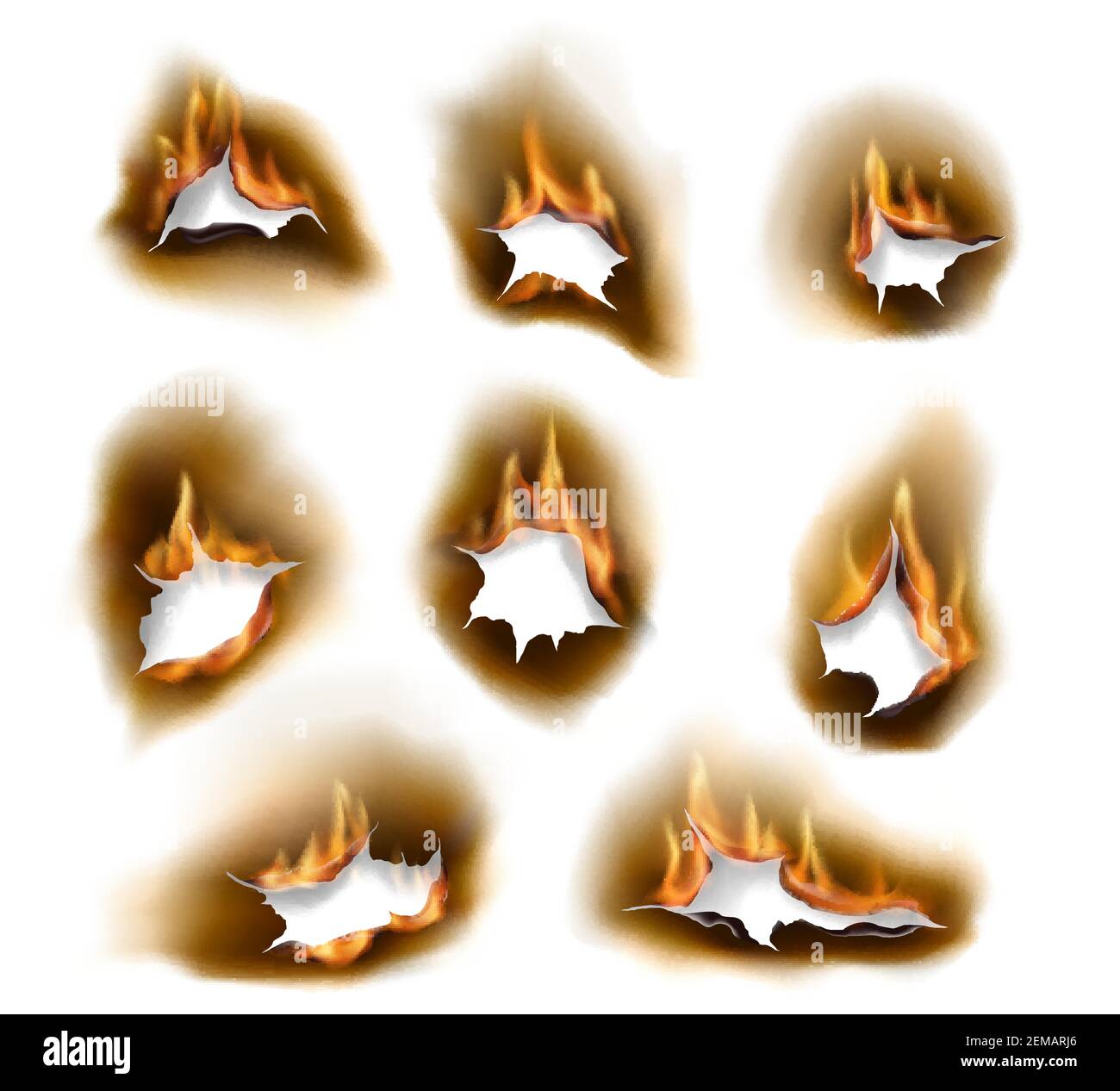 Burnt paper holes, realistic burn fire with charred edges isolated ...