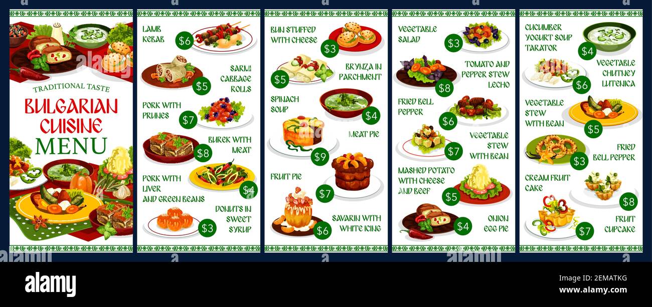 Bulgarian cuisine food vector design of restaurant menu template ...