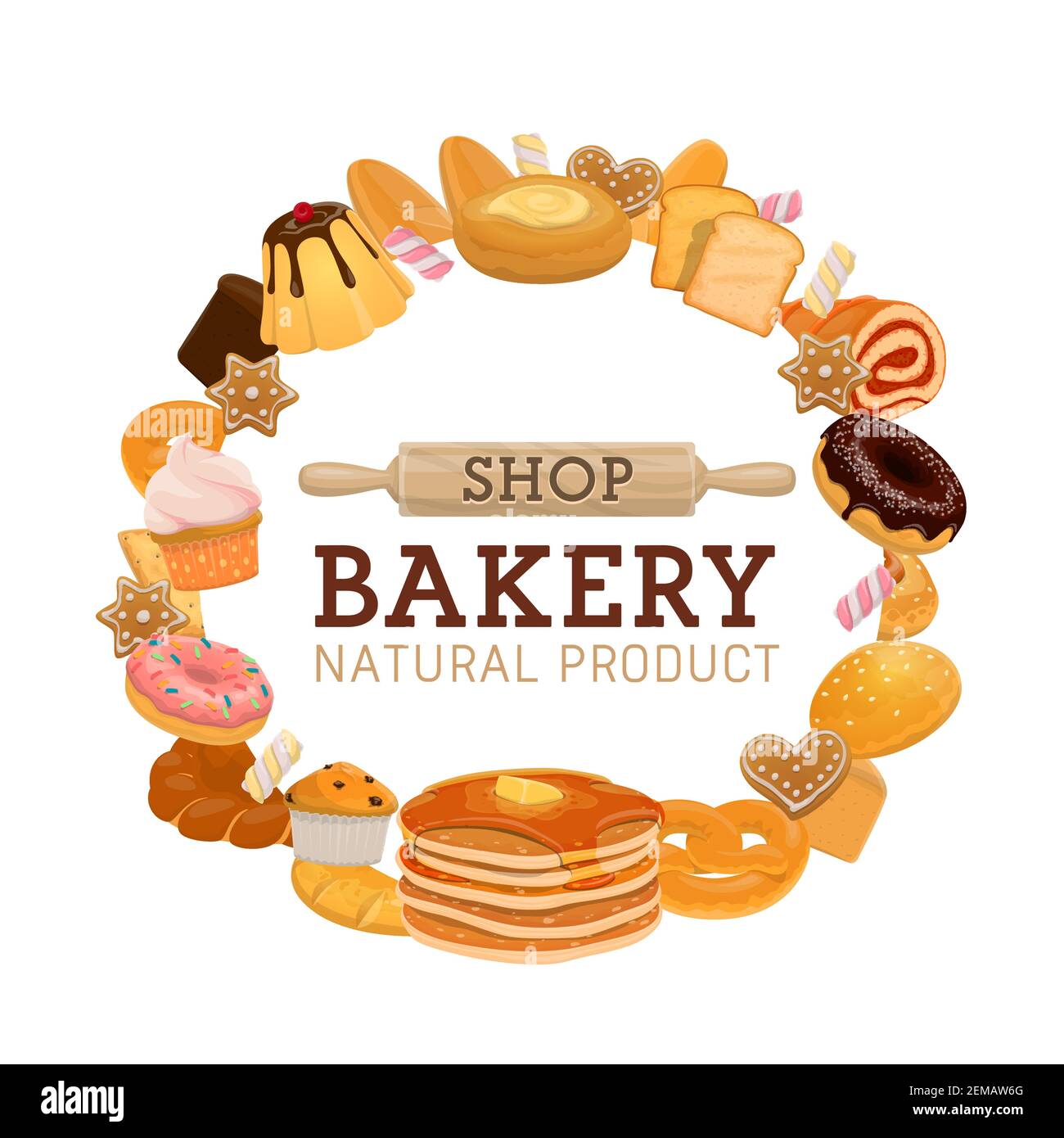 Bakery and pastry shop with vector bread and sweet food. Loaves of ...