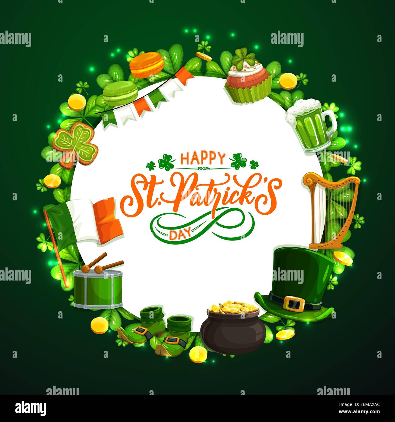 Happy Saint Patricks Day Holiday Symbols Round Frame Vector Cookie