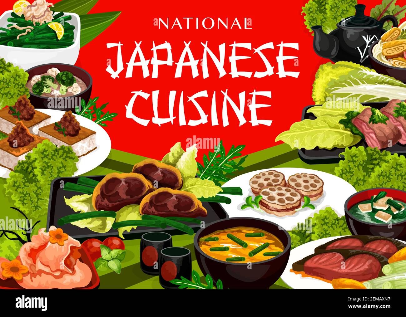 Japanese cuisine food, vector restaurant menu with traditional dishes ...