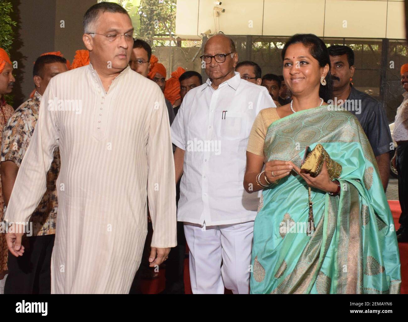 MUMBAI, INDIA - JANUARY 27: NCP leader Sharadh Pawar and Supriya Sule ...
