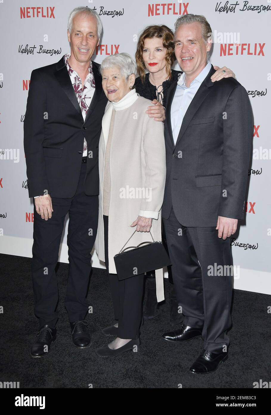 (L-R) Dan Gilroy, Ruth Gaydos, Rene Russo and John Gilroy arrives at ...
