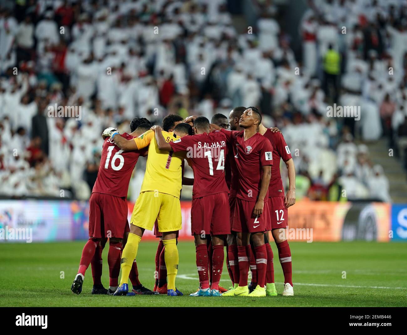 January 29, 2019 : Qatar team with Râ€”-Râ€” of Qatar looking up at the ...