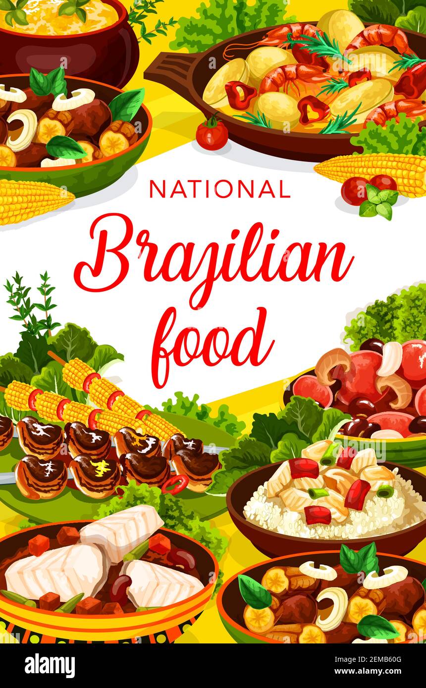 Brazilian cuisine menu traditional dishes, vector meals. Brazilian ...