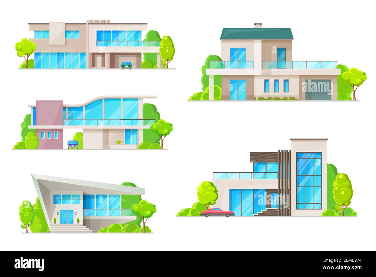 Real estate house building isolated icons with vector homes ...