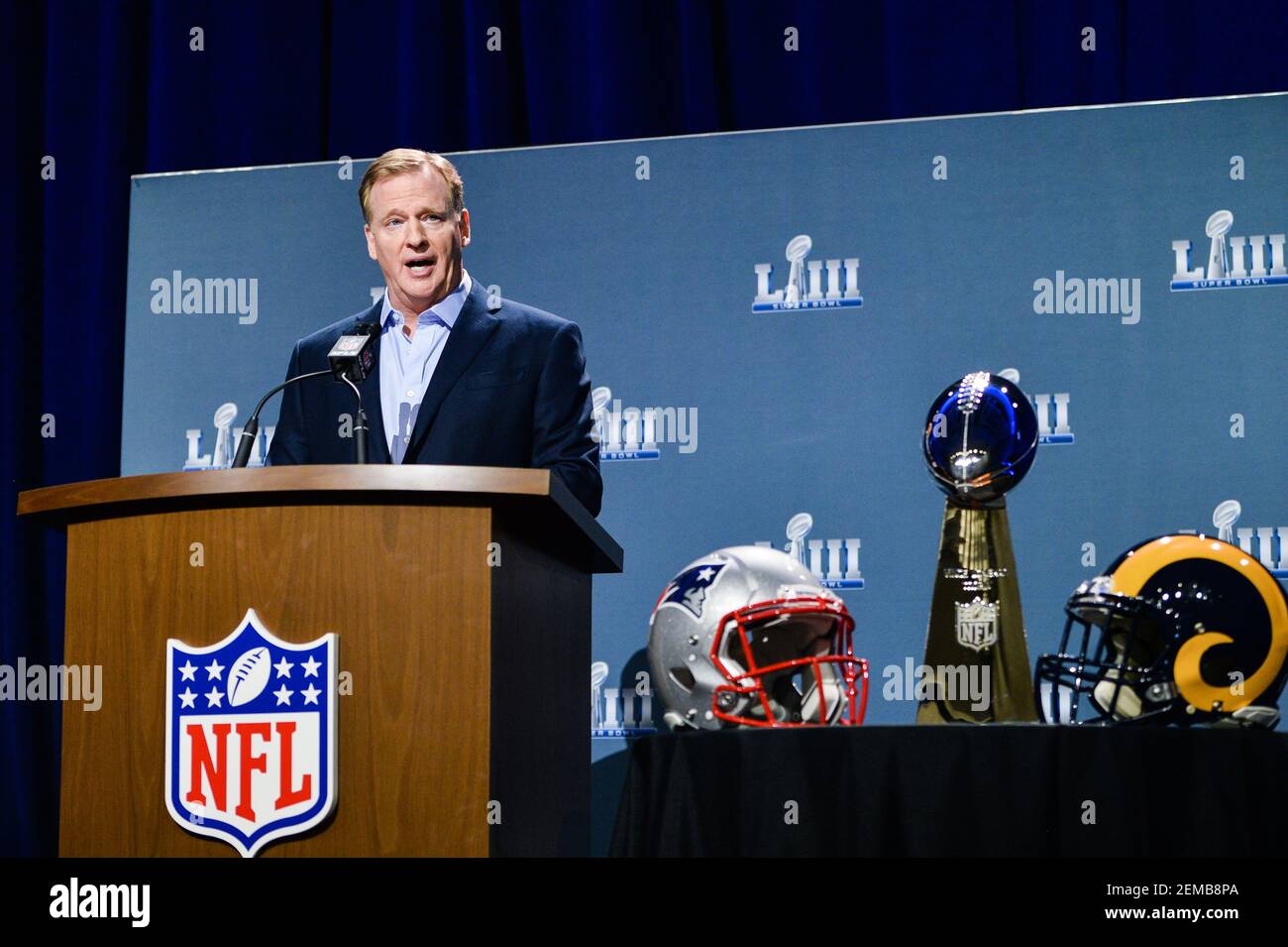 NFL Commissioner Roger Goodell press conference during Super Bowl LIII ...