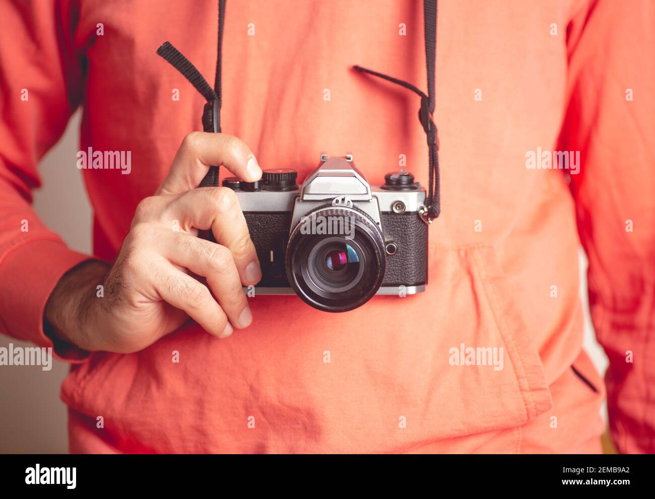 Young hipster man with old vintage film camera. Photography and ...