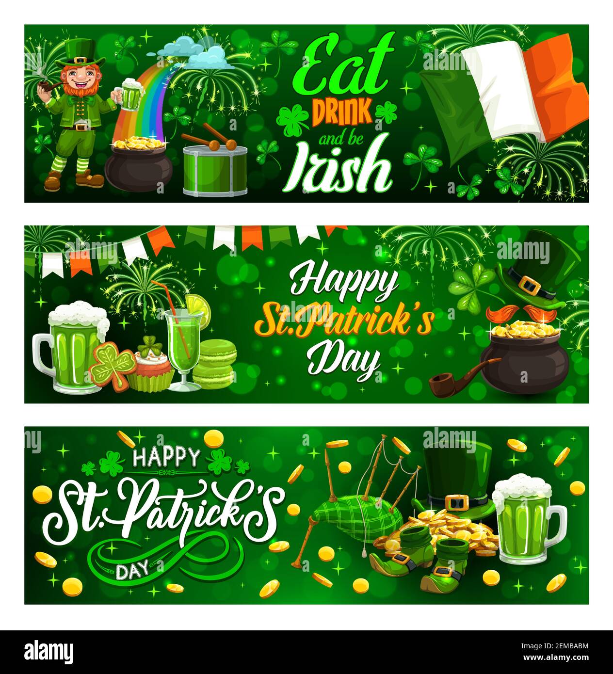 Eat, drink and be Irish, celebration Patricks day. Vector greetings and ...