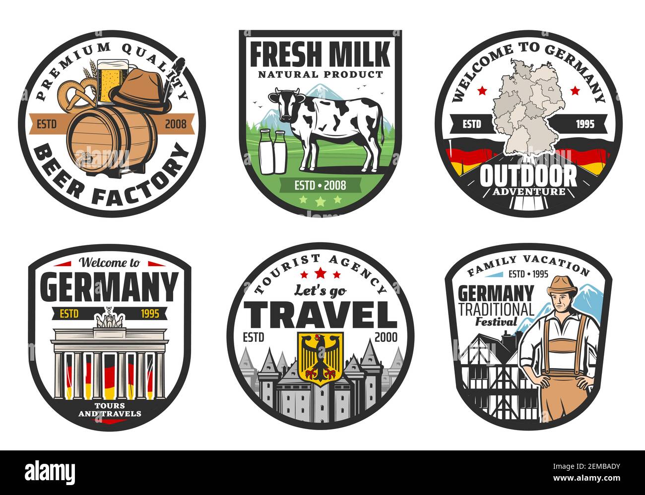 German travel landmark isolated icons, vector tourism of Germany ...