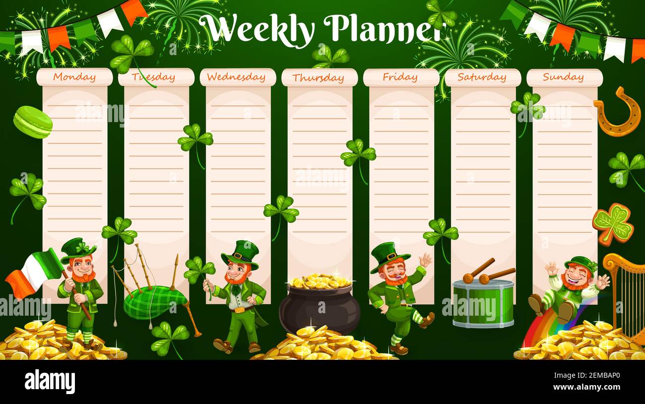 Weekly planner vector template of timetable, schedule and organizer ...