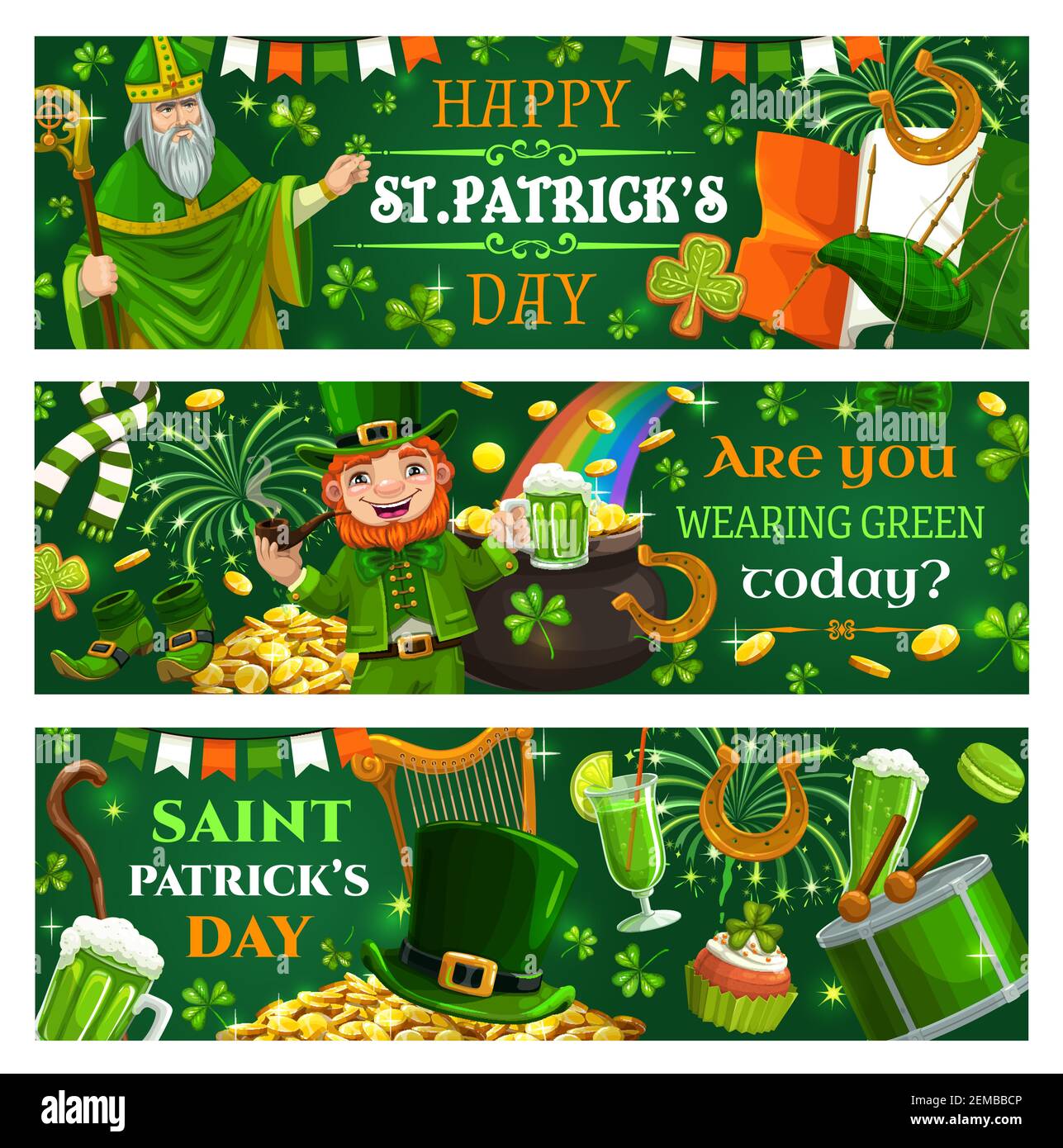 Leprechaun wearing green suit wishing happy St. Patricks day. Vector ...