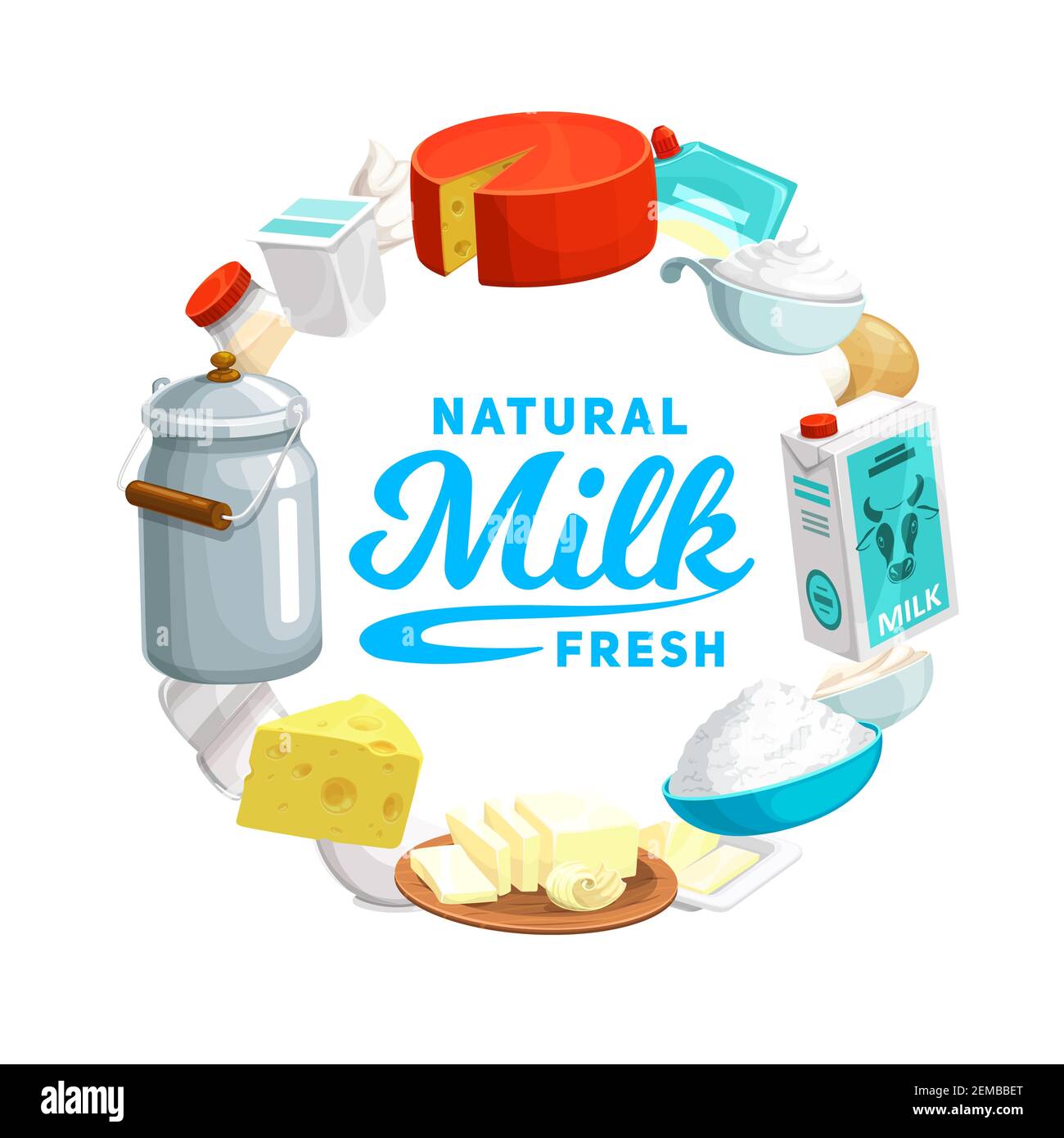Milk and cheese food, dairy farm products vector design. Farm milk can ...