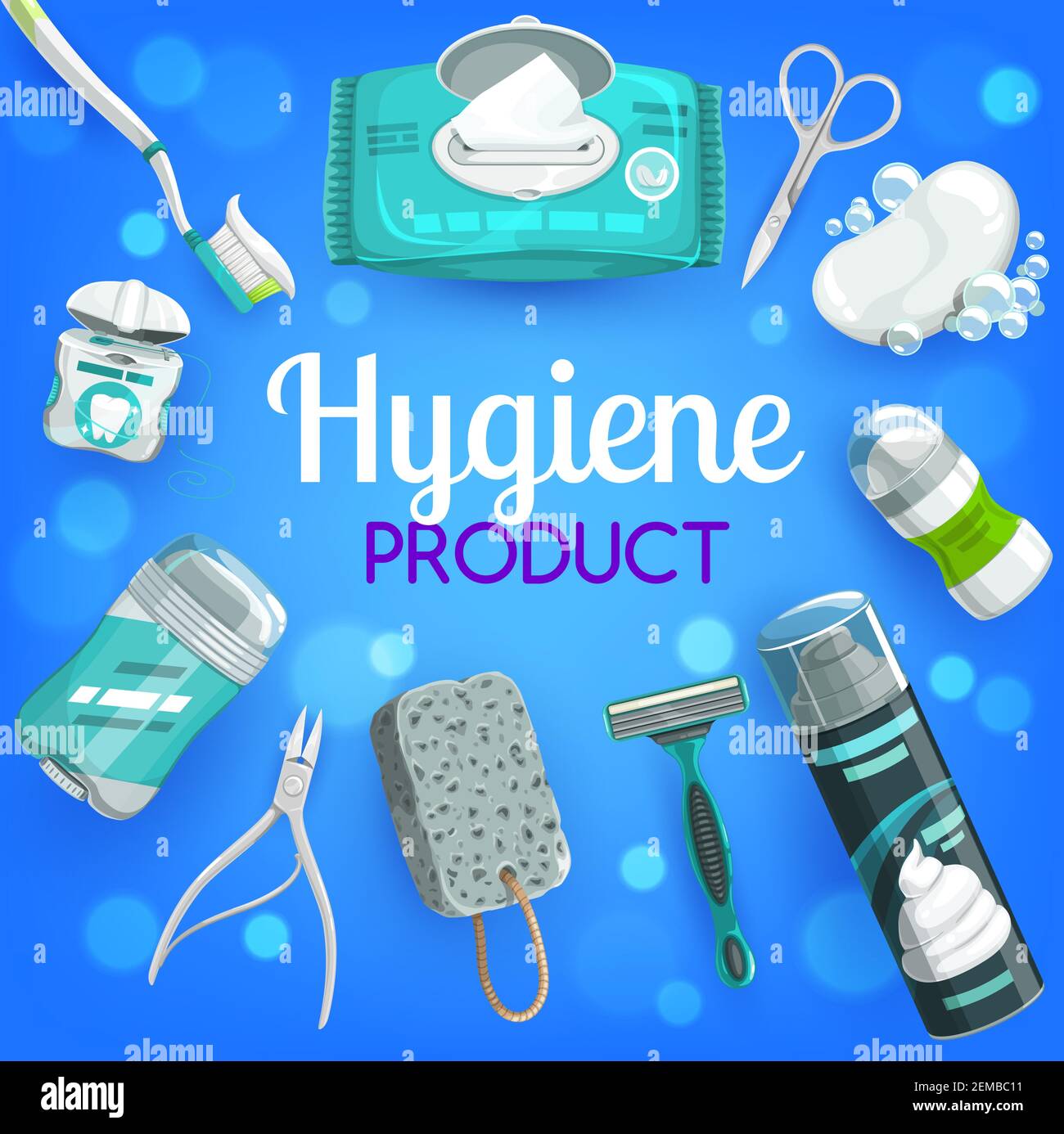 Hygiene and personal care vector products. Soap, toothpaste and ...