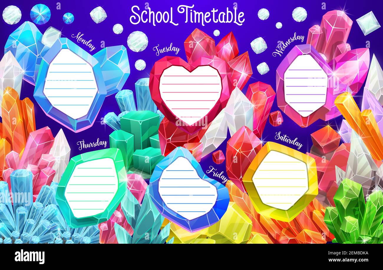 School timetable with jewel crystal frames, weekly schedule planner ...