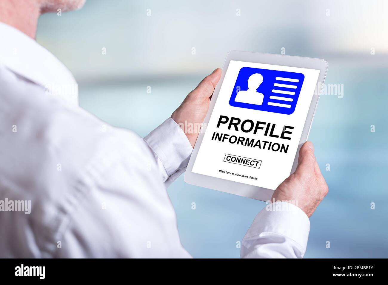 Tablet screen displaying a profile information concept Stock Photo - Alamy