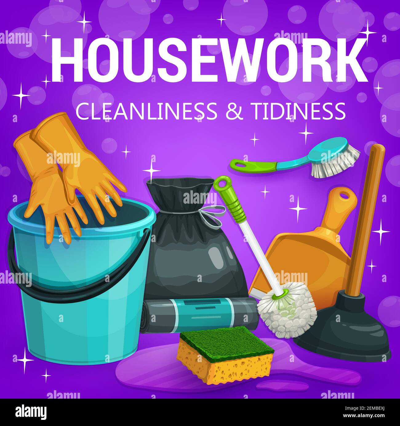 Housework tools for home cleaning, vector. Cartoon latex or rubber ...