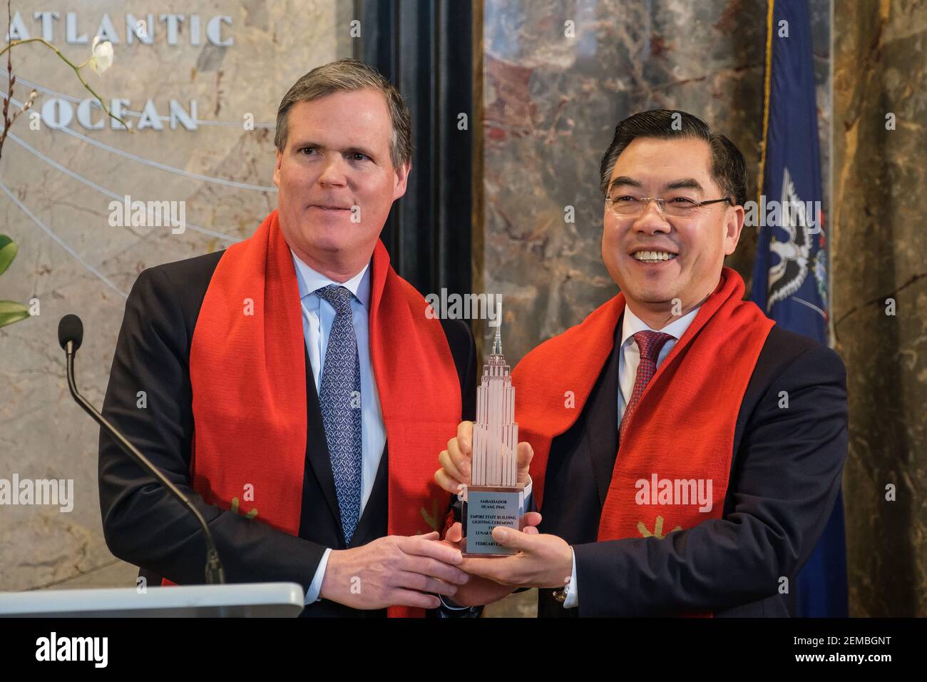 Chinese Consul General to New York City Huang Ping (R) is seen during a ...