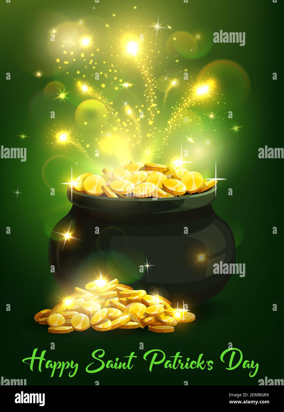 St Patricks Day Irish holiday leprechaun pot with gold vector greeting ...
