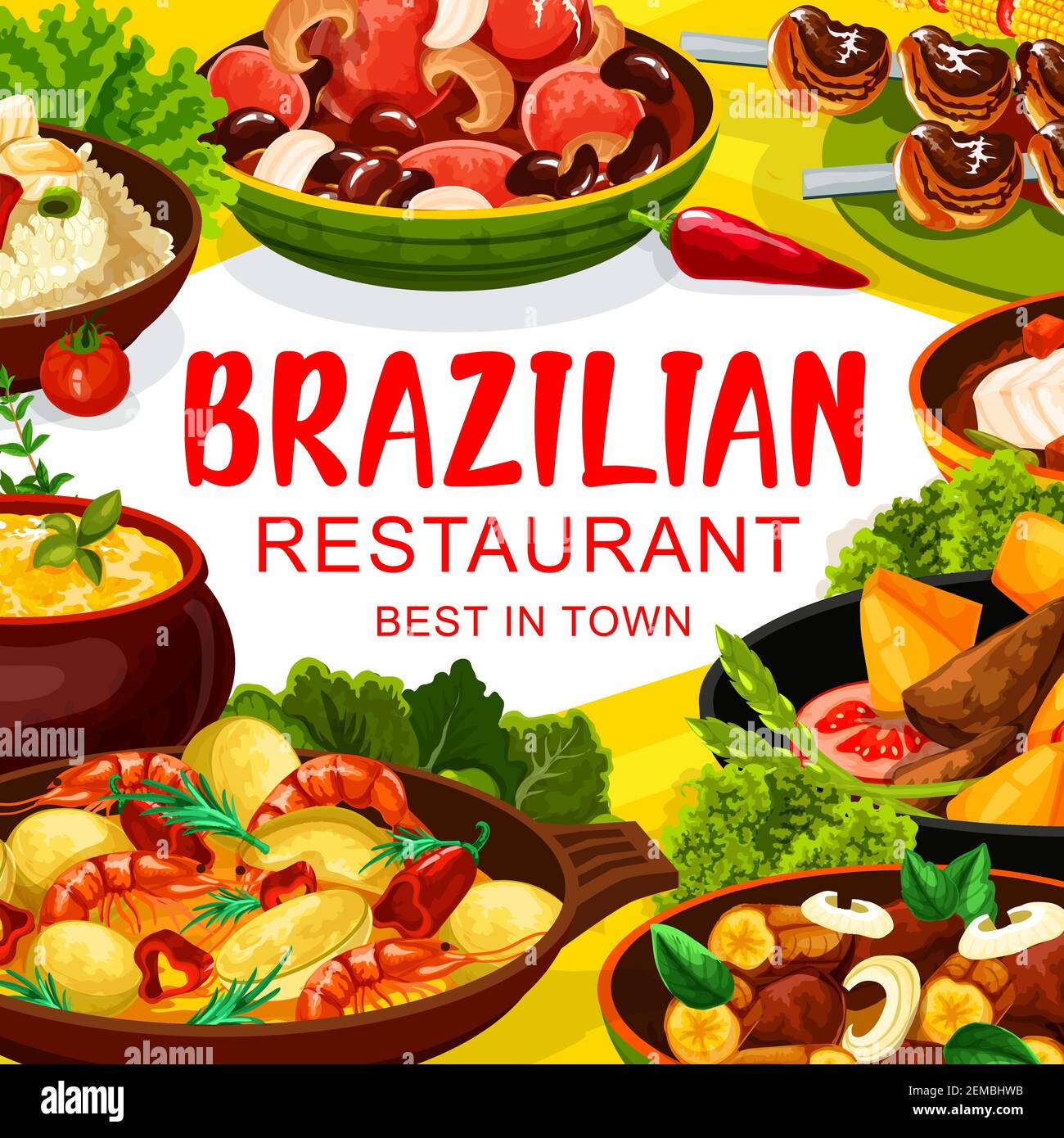 Brazilian cuisine traditional snacks and meals, vector menu cover ...