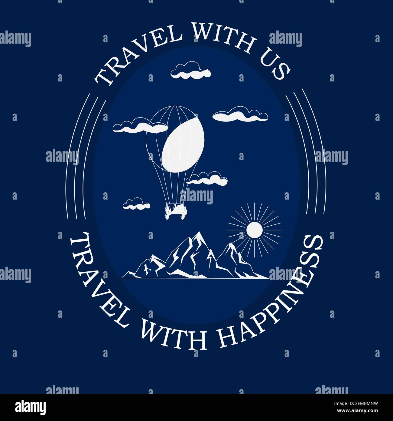 travel logo with mountains hot air balloon clouds and sun 1 Stock ...