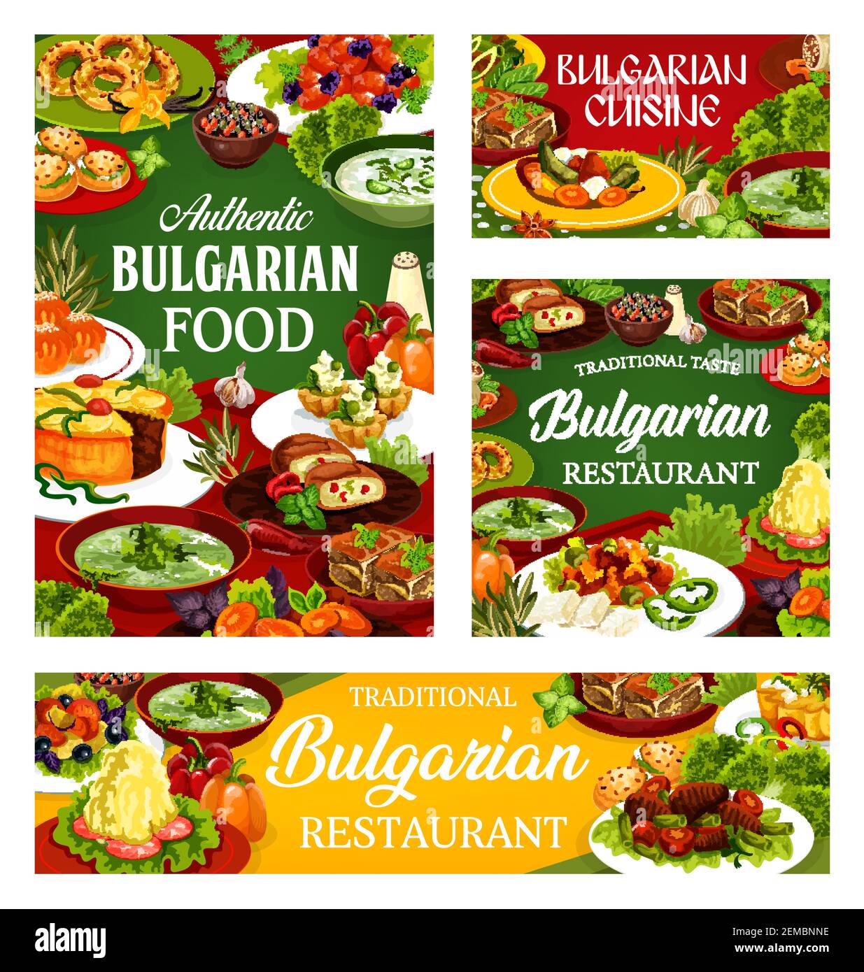 Bulgarian restaurant food vector design of vegetable and meat meal with ...