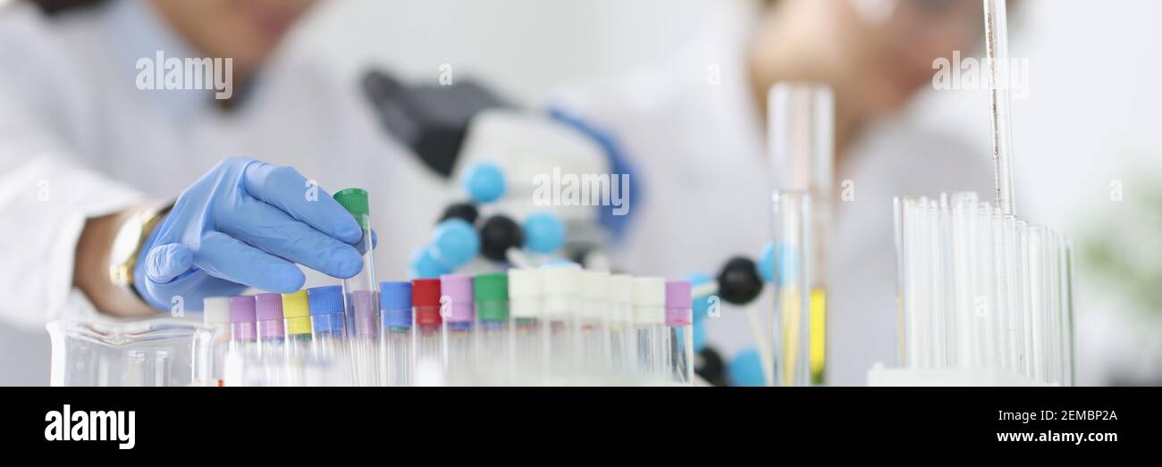 Two researchers are conducting experiments in laboratory Stock Photo ...