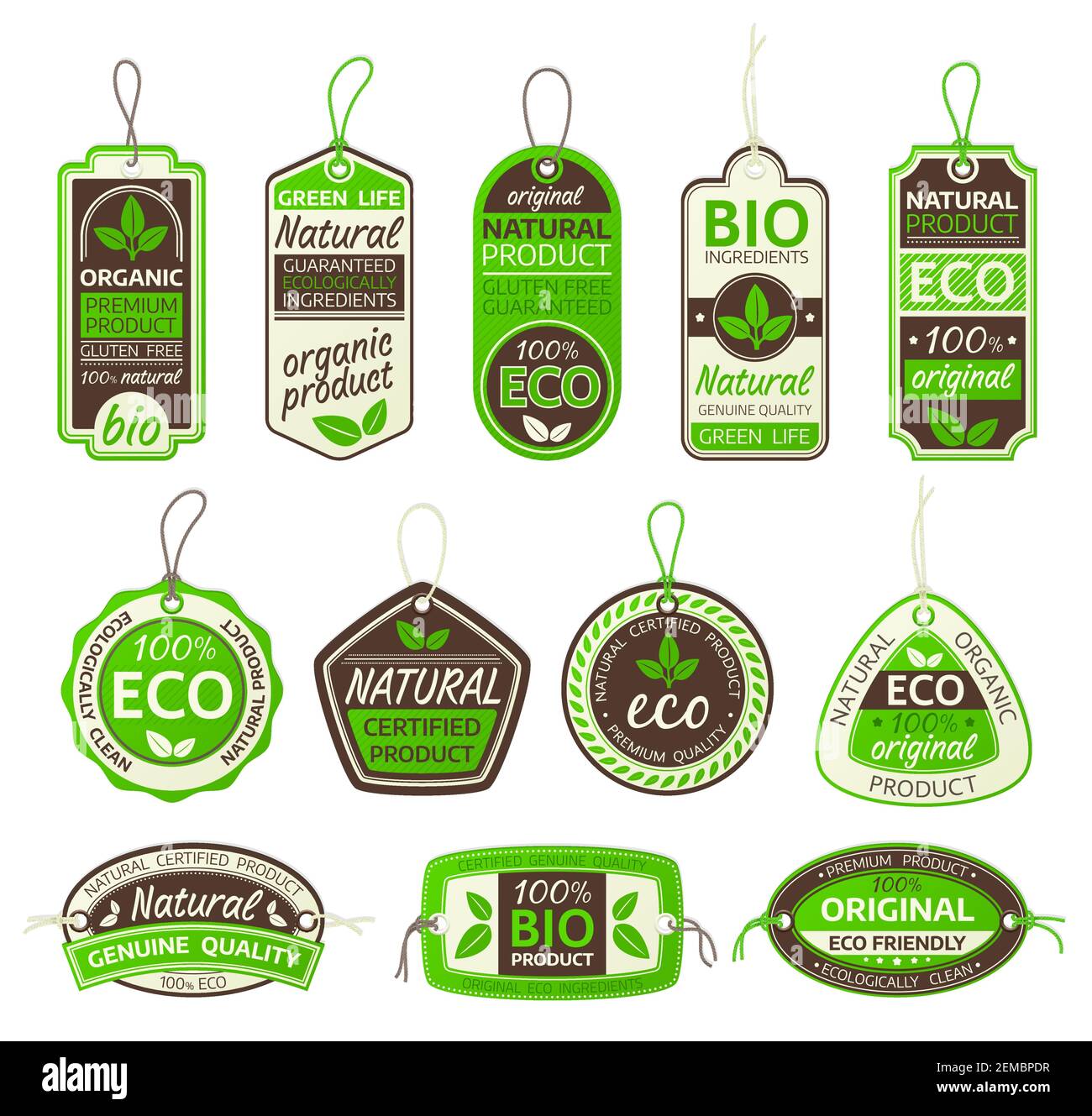 Bio food labels, eco organic gluten free natural product, vector tags ...