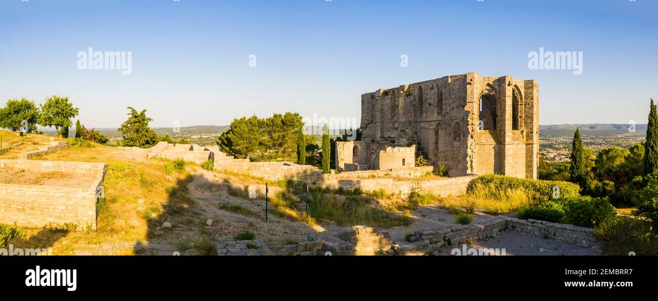 Aerial view of Saint Félix de Monceau abbey in Gigean in Hérault in ...