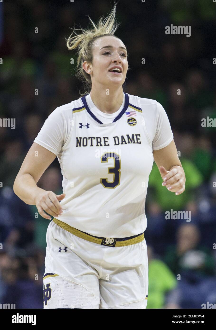 February 03, 2019: Notre Dame guard Marina Mabrey (3) is all smiles ...