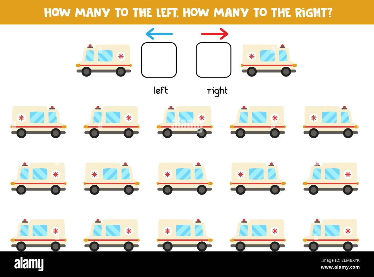Left or right with cartoon ambulance car. Educational game to learn ...