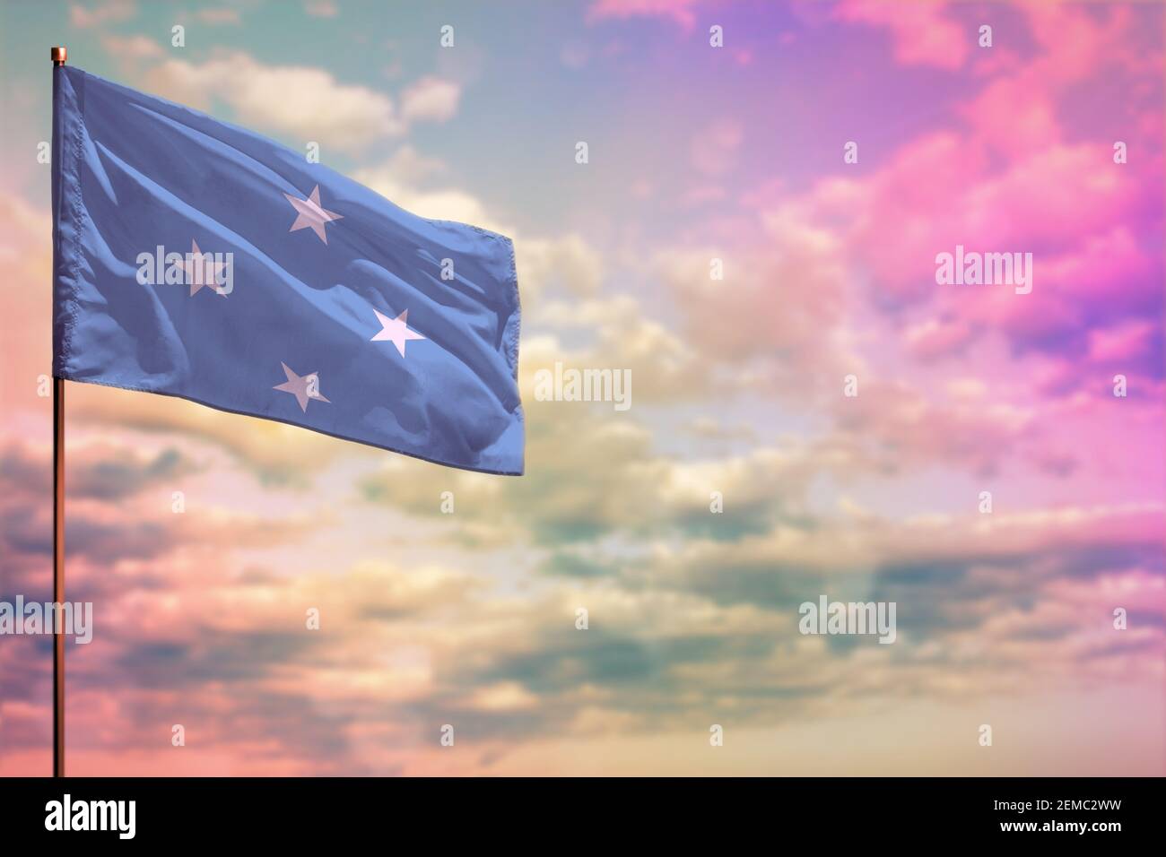 Fluttering Micronesia flag mockup with the place for your text on ...