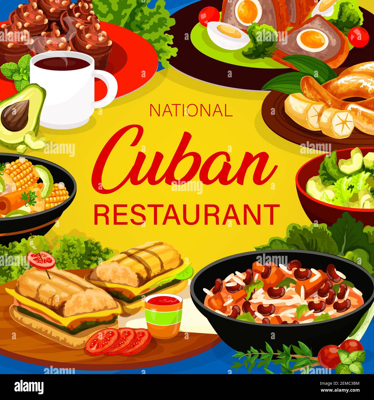 Cuban cuisine square vector poster. Cuban food restaurant menu cover ...
