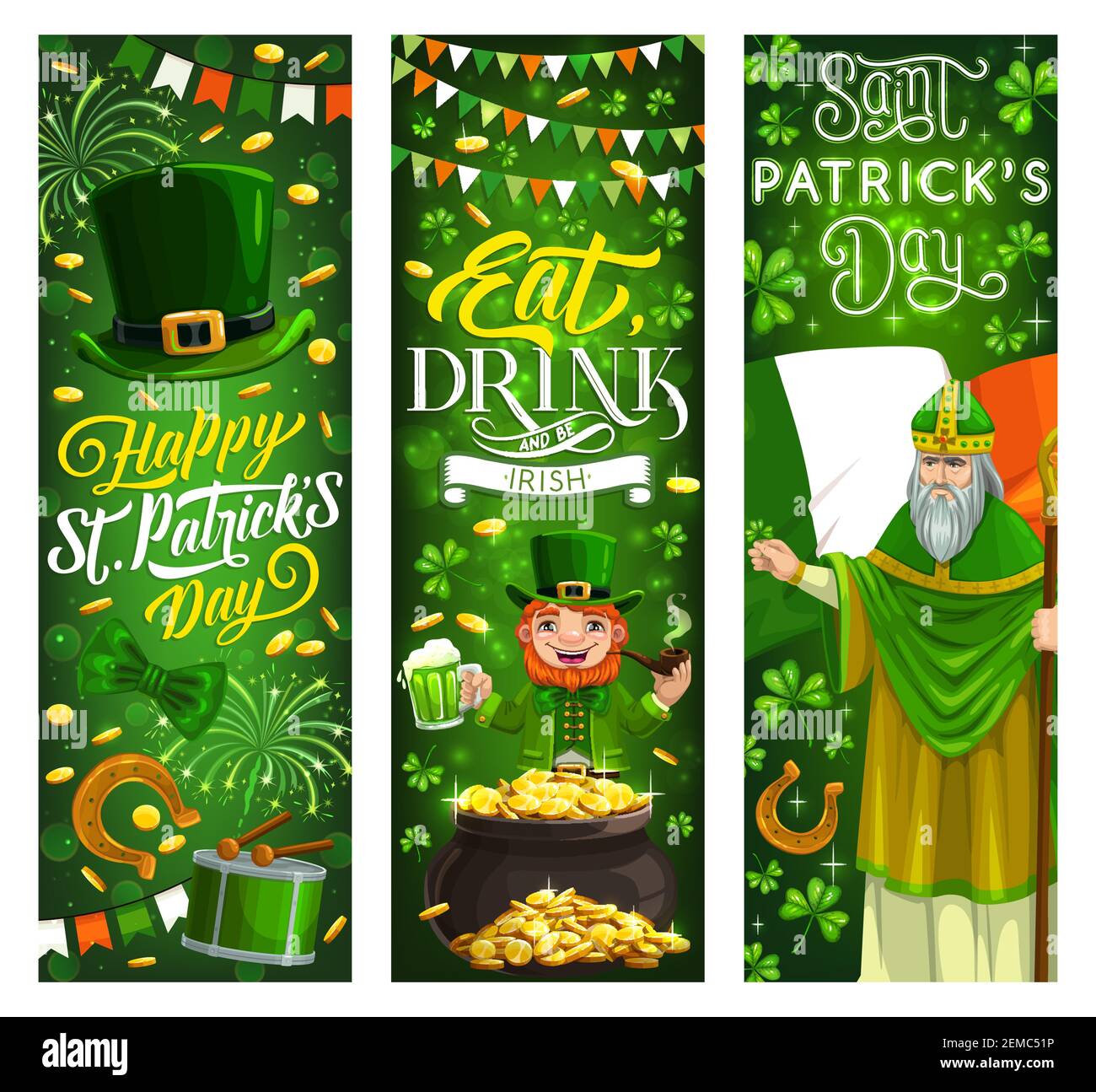 Happy Saint Patrick Day, Irish party holiday vector banners, Ireland ...