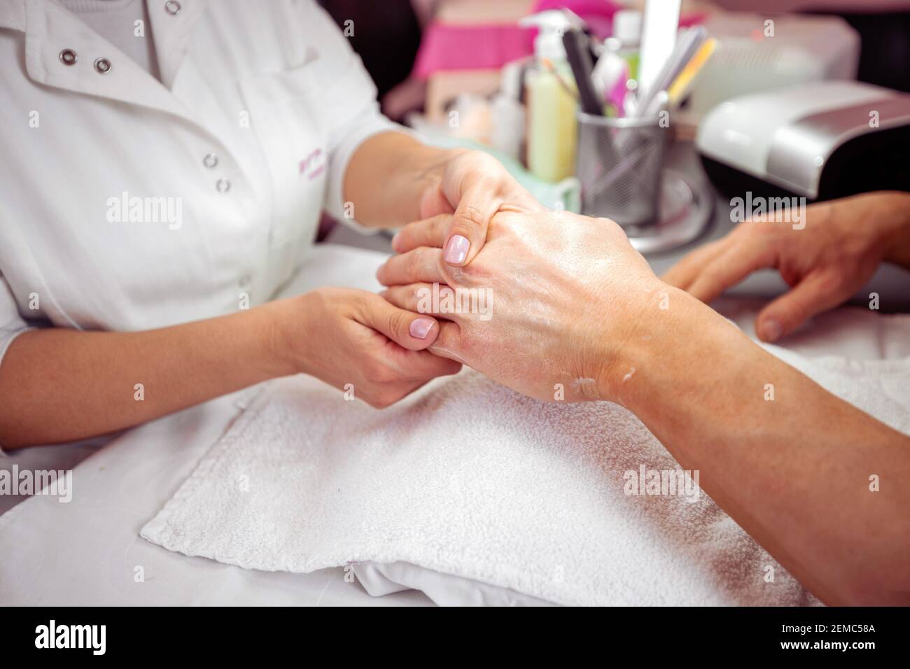 Manicure treatment of a masculine hand, healthy skin concept Stock ...