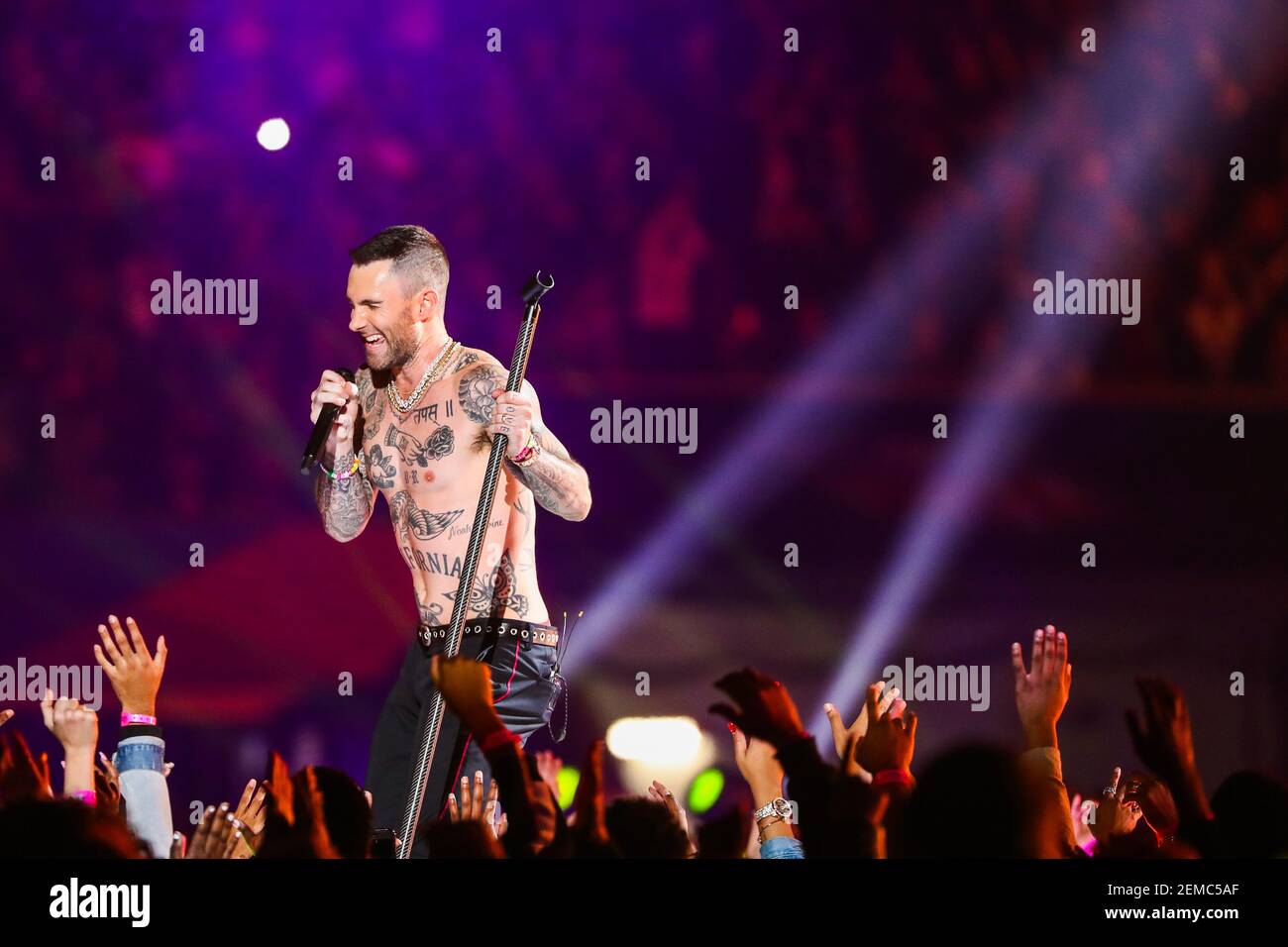 Adam Levine and Maroon 5 perform during the Super Bowl LIII halftime ...