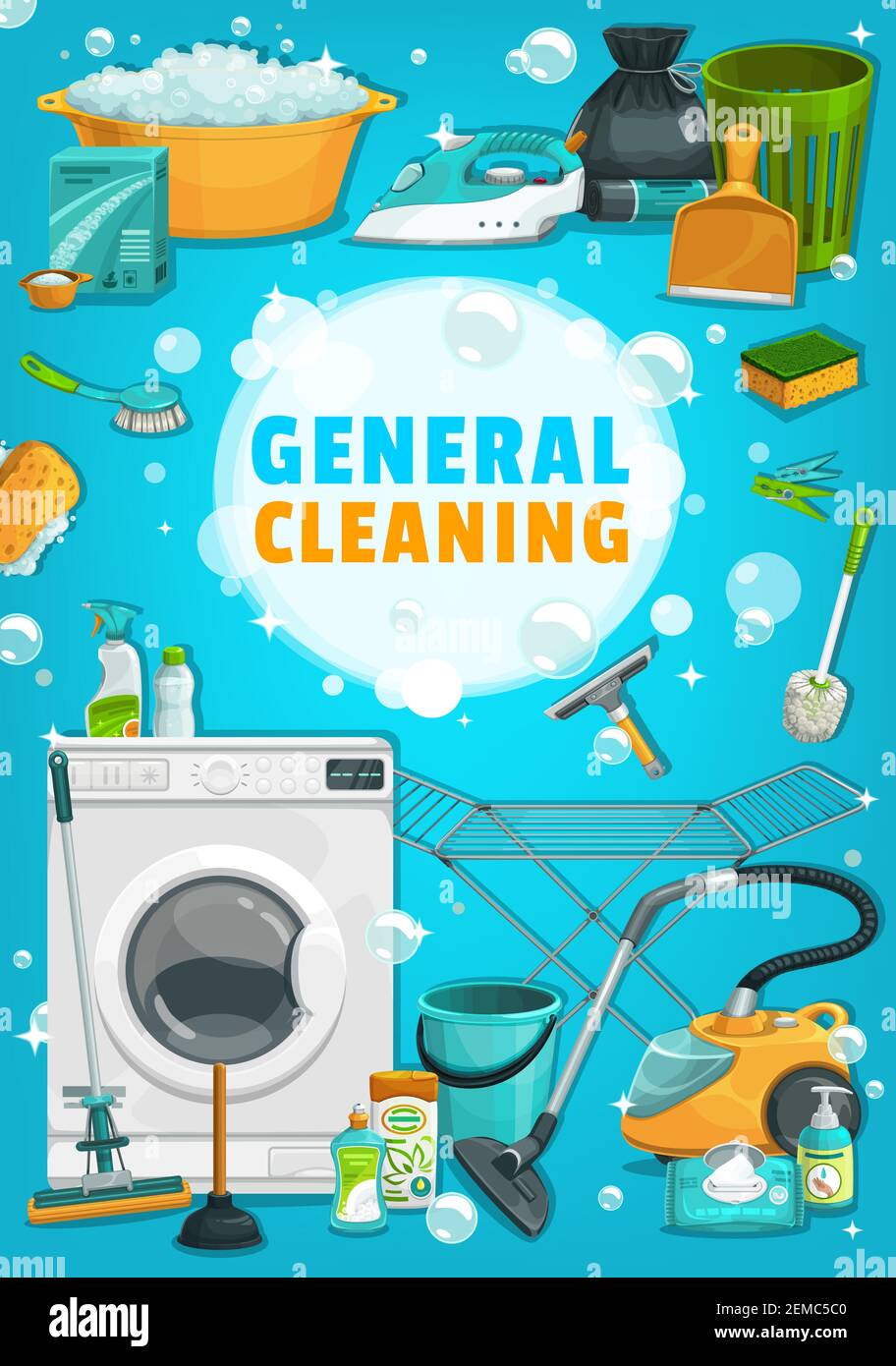 Washing, household and cleaning tools, appliances vector banner ...