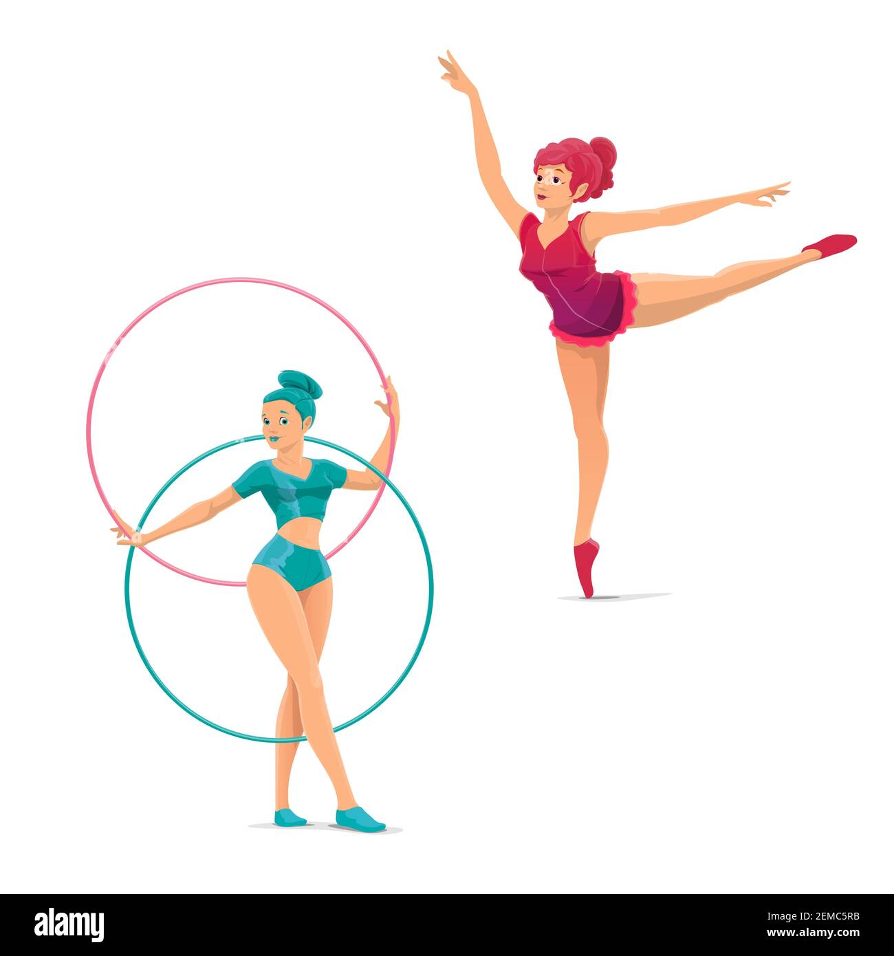 Big top circus gymnasts and balancers vector characters. Cartoon woman ...