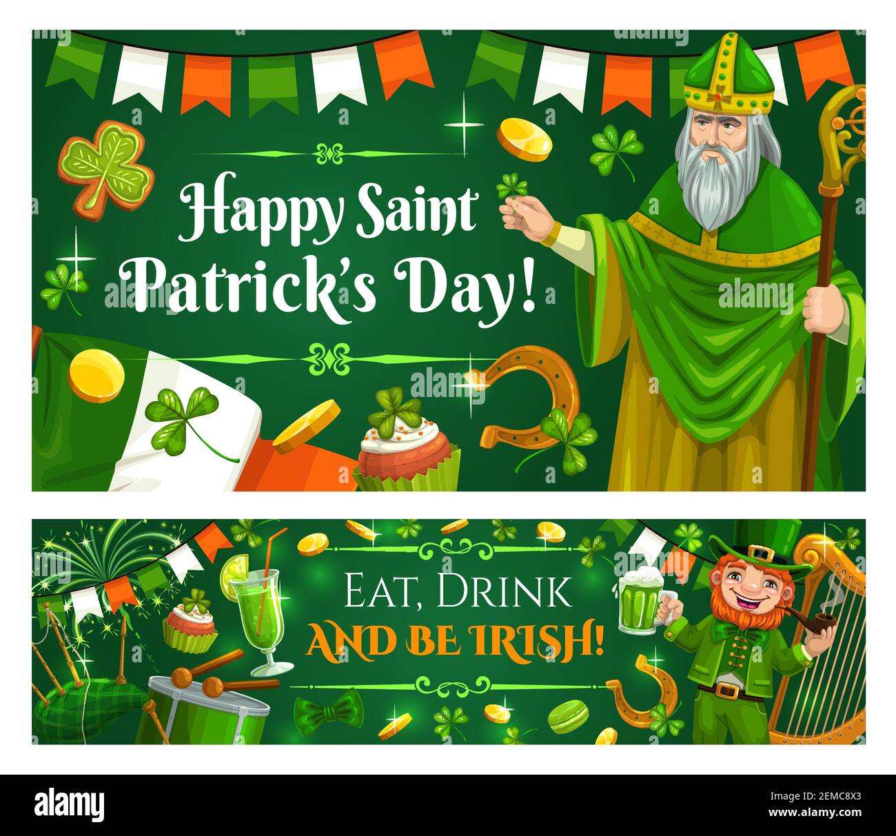 Saint Patrick day, Happy Irish Celtic holiday celebration. Vector St ...