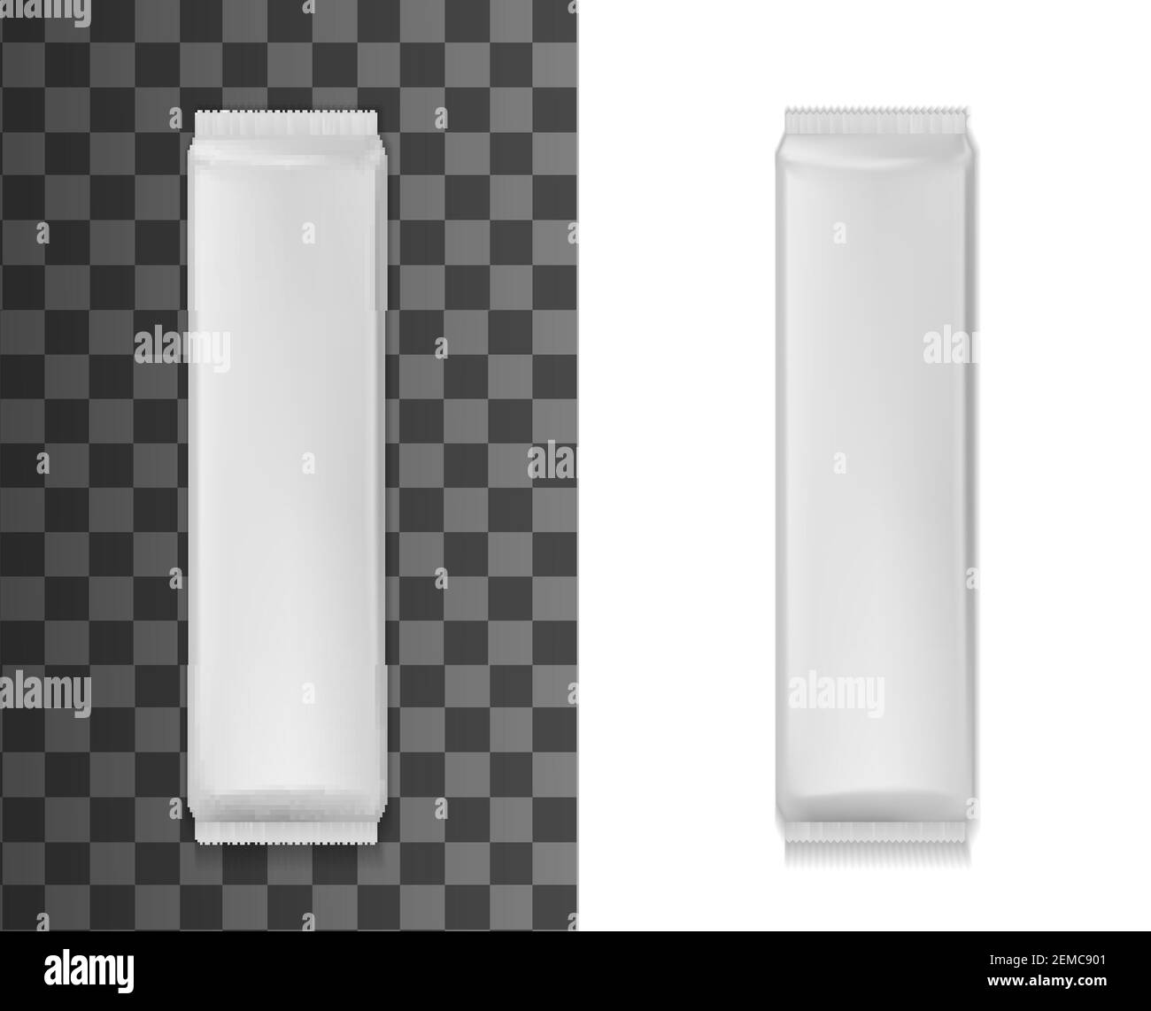 Narrow package mockup, white sachet or pouch bag isolated 3d vector ...