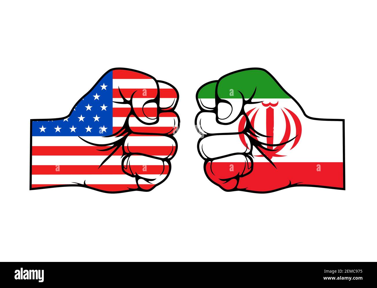 Flags of USA and Iran on fists vector concept, war and political ...